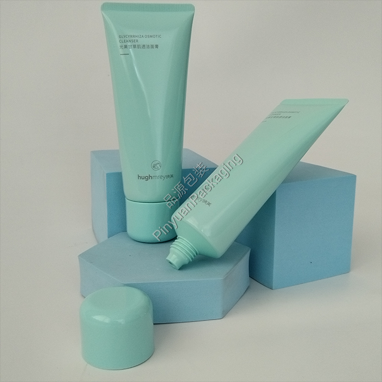 D45 140g Facial Cleanser PE Cosmetic Tube with Cute Blue Cap-Pinyuan Packaging Technology ...